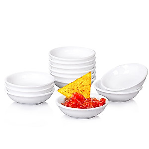 DELLING Dipping Bowls Sets of 12 1.2 Oz Porcelain Dip Soy Sauce Dishes & Bowl Small Cups for Sushi Tomato Sauce, Soy, BBQ -Chip and Dip Serving Bowl Set,White