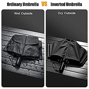 G4Free Large Umbrella 54 Inch Windproof Travel Umbrellas for Rain, Small folding Compact Reverse Umbrella with 10 Ribs Automatic Open Close (Black)