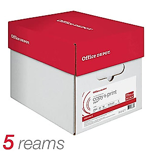 Office Depot Copy Print Paper, 8 1/2in. x 11in., 20 Lb, 500 Sheets Per Ream, Case Of 5 Reams, 851201CS