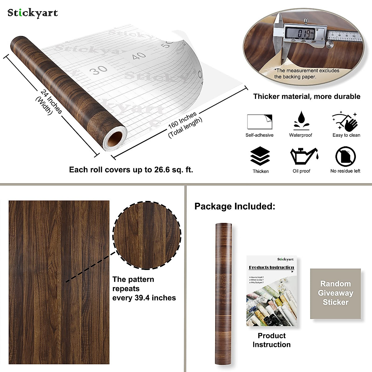 Stickyart 24"x160" Brown Wood Contact Paper Vintage Wood Grain Contact Paper Self Adhesive Kitchen Cabinet Contact Paper for Furniture Desk Removable Faux Wood Wallpaper Peel and Stick Farmhouse Style