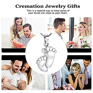Footprint Cremation Urn Pendant Necklace for Ashes Stainless Steel Mini Urns Jewelry to Holder Ashes Baby Foot Memorial Keepsake (Silver)