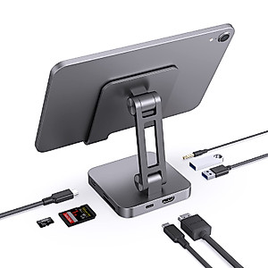 USB C Hub Charging Stand - Enhanced 7 in 1 USB-C Docking Station with 4K HDMI Adapter for TV, Portable 100W PD USB Multiport Dongle 2 x USB 3.0, Card Reader, Audio Jack for iPad Pro, MacBook Pro