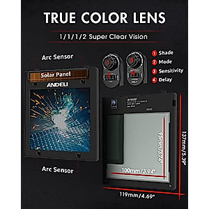 ANDELI Welding Helmet,Panoramic 180° Large Viewing True Color Solar Powered Auto Darkening Welding Helmet with Side View 4 Arc Sensor Wide Shade 4/5-8/9-13 Welder Mask for TIG MIG ARC Grinding Plasma