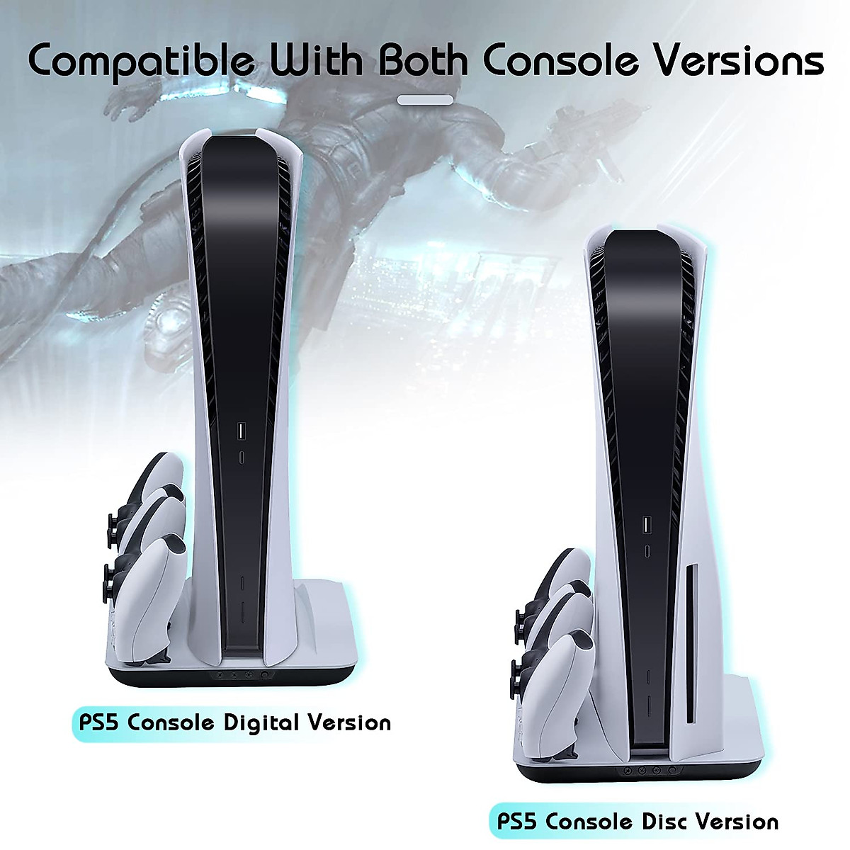 Mcbazel Cooling Fan and Dual Controller Charger Station for PS5 Console, Cooler Station and Charging Dock with Extra USB Ports for PlayStation 5 UHD and Digital Edition - White (NOT for PS5 Slim/PRO)