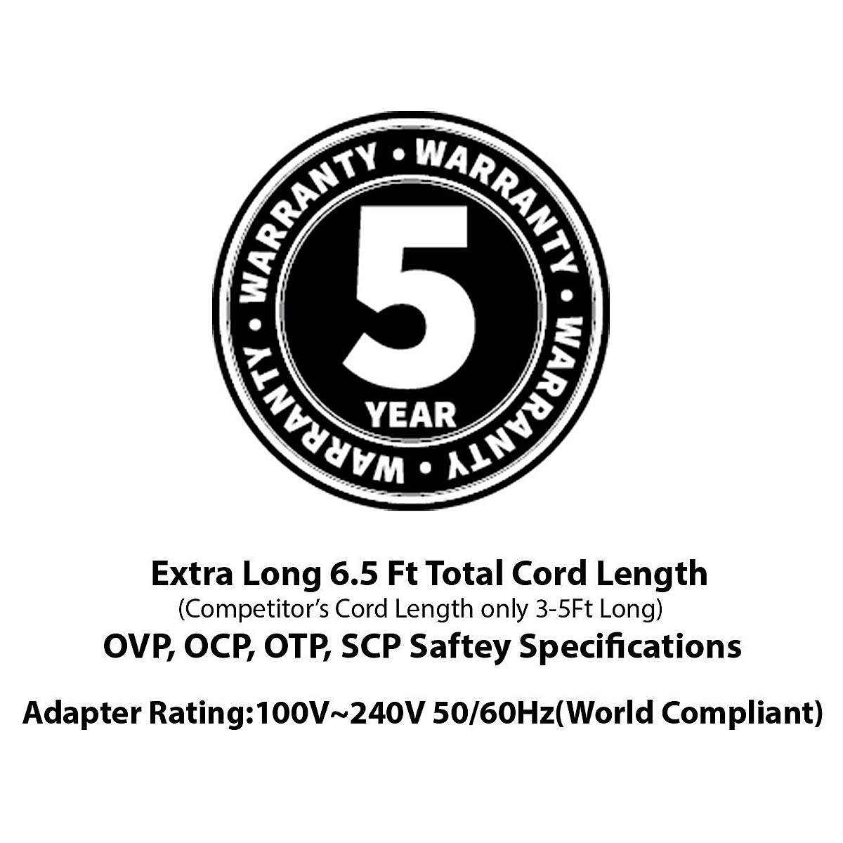 OMNIHIL 6.5 Feet AC/DC Power Adapter 5V 2A (2000mA) Micro USB Compatible with Google Chromecast