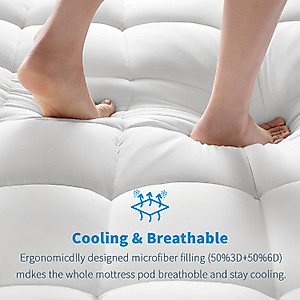 Shilucheng King Size Mattress Pad Cover,Pillow Top Mattress Pad for Back Pain,Bed Pad Overfilled with Down Alternative,8-21" Deep Pocket (White, King)