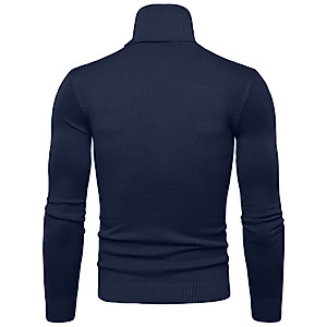 Men's Casual Mock Turtleneck Slim Fit Basic Tops Long Sleeve Designed Bottoming Thermal Turtleneck Pullover Sweater(Navy,Large)
