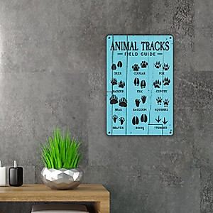 Funny Blue Animal Tracks Field Guide Metal Tin Sign Wall Decor Rustic Retro Educational Poster Sign for Home Office Nursery Bedroom Decor Gifts
