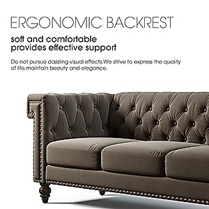 Merax 82.75" Traditional Chesterfield Couch Velvet Button Tufted 3-Seater Sofa with Key Arms,Nailhead for Living Room Bedroom Brown Love Seats