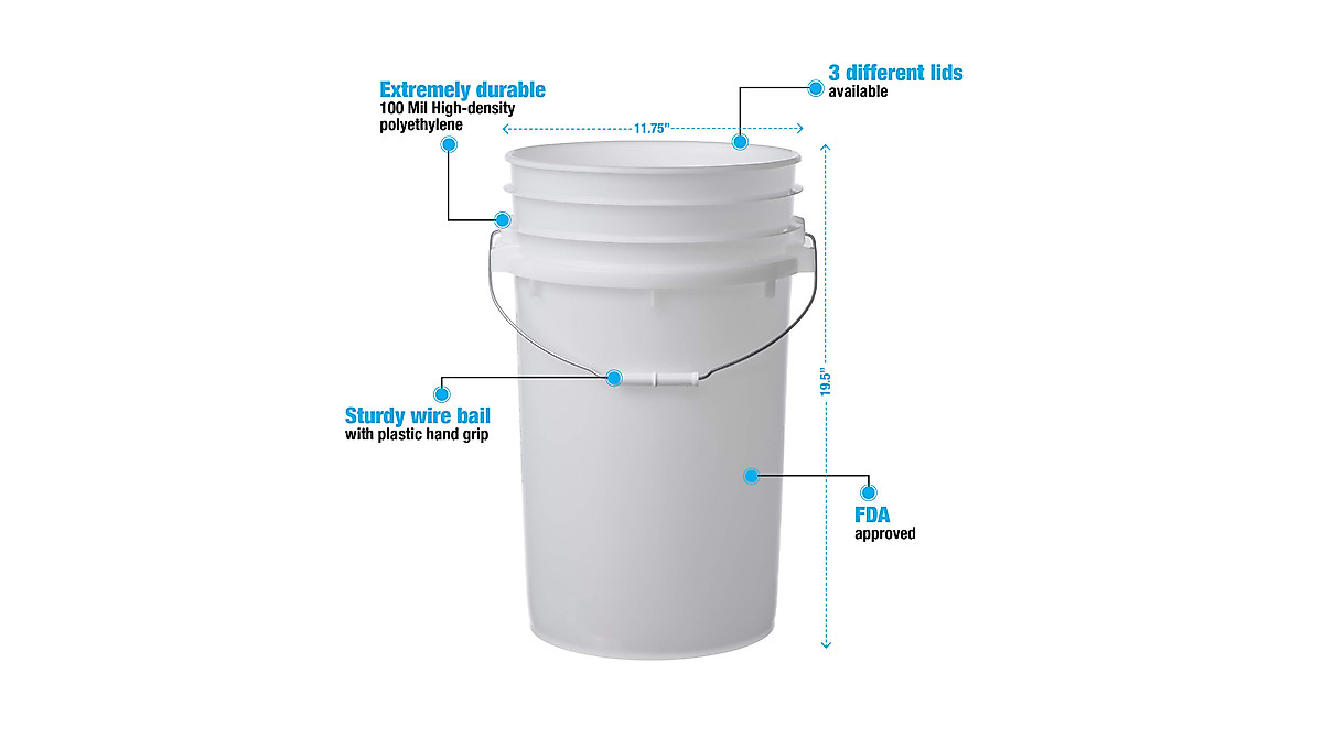Letica 7 Gallon HDPE Bucket 6 Pack - Durable & Versatile