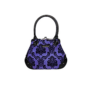 Rock Rebel Mistress Black on Royal Purple Handbag Violet Victorian Damask Retro Kisslock Purse