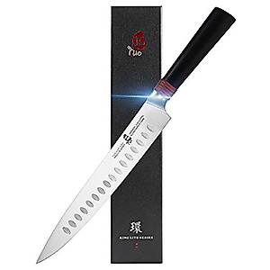 TUO Slicing Knife 9 inch Kitchen Knife Ultra Sharp Carving Knife Hollow Edge Professional Slicer for Vegetables Fruits Meat, AUS-8 Stainless Steel with Pakkawood Handle, Gift Box Ring Lite Series