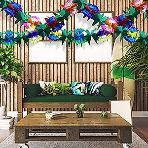 CHolic 2PCS Tropical Flower Garlands, 9.84FT Hibiscus Garland Tissue Flower Banner for Island Beach Party Tropical Luau Birthday Party Hawaiian Wedding Baby Shower Jungle Party Decorations