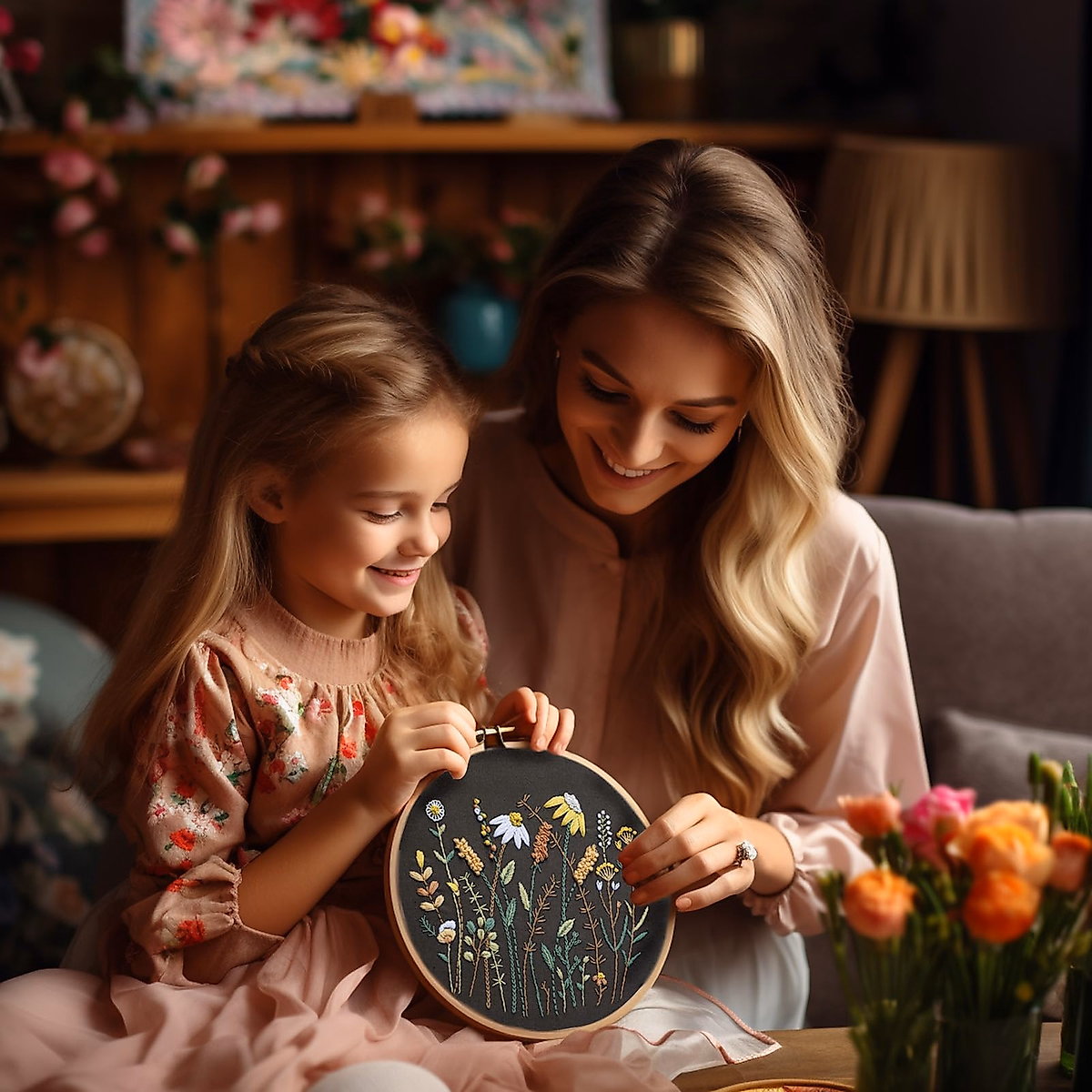 ETSPIL 4 Pack Embroidery Kit for Beginners & Adults Learn 33 Stitch Techniques with Floral Patterns, Complete DIY Kit with Hoop, Color Threads, Tools, Easy Instructions & Video-Great for Gifting