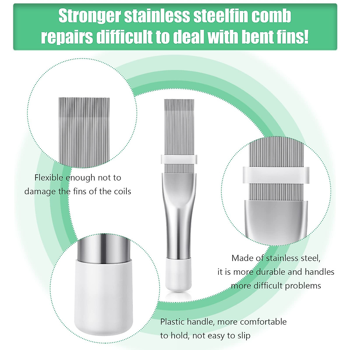 CHENGU 4 Pieces Air Conditioner Fin Cleaner Set 2 Different Fin Comb Condenser Fin Straightener 2 Pieces Coil Cleaning Brush Condenser Fin Comb Stainless Steel Radiator Repair Cleaning Tool Set