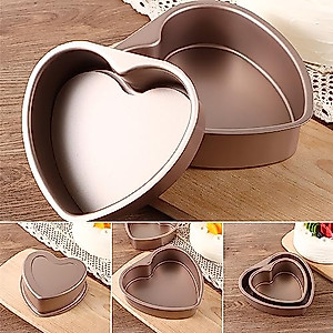 beyonday 2pcs Heart Shaped Cake Pan with Removable Bottom, 6+8 inch Carbon Steel Cake Tray for Wedding Birthday Anniversary, Kitchen Baking Bread Cheesecake Non-stick Cake Mold (Gold)