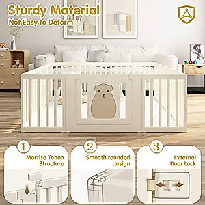 Benarita Baby Playpen 71" L x 79" W x 26”D Kids Activity Center Safety Play Yard with Gate and Mat Beige Indoor Outdoor Fence for Baby Boys Girls 14 Panel
