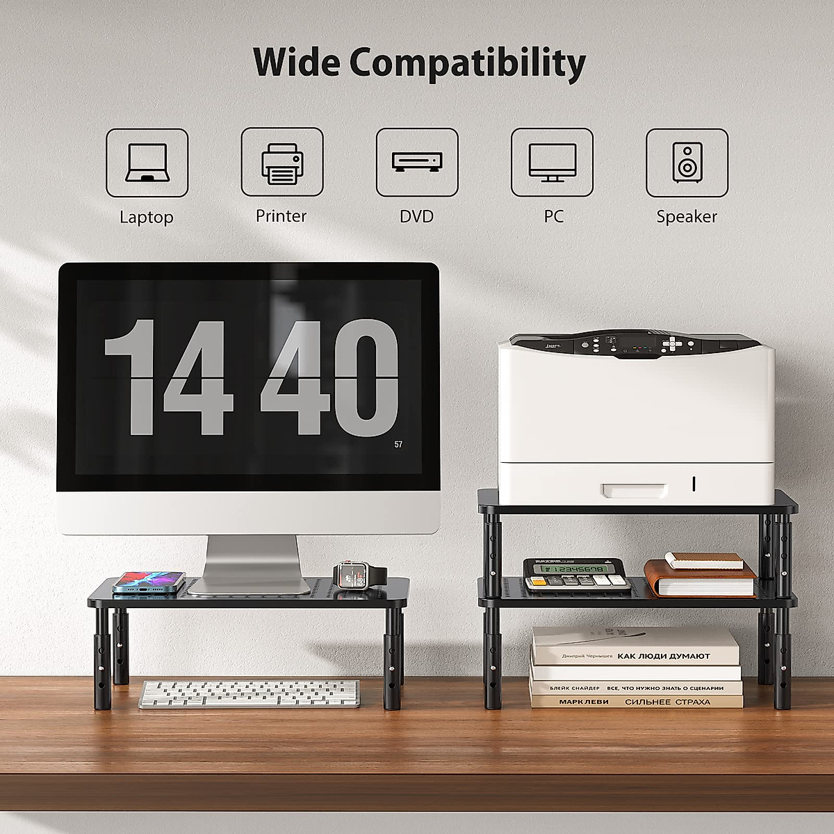 LORYERGO Monitor Stand, Monitor Riser 3 Height Adjustable, Laptop Stand Desk with Metal Vented Platform, Computer Stand for Printer, Laptop, PC Tower, Laptop Stand for Office & Home