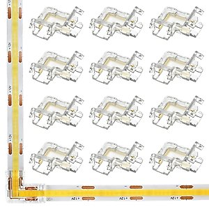 RGBZONE 12Pcs 2Pin L-Shaped COB LED Connectors 8mm Strip to Strip Solderless Corner Connector for 2pin 8mm COB LED Strip Lights