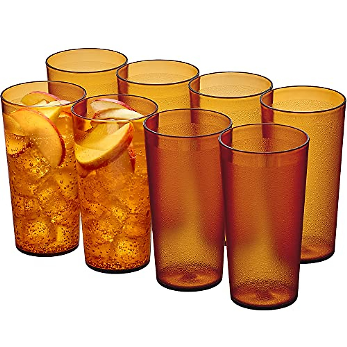 Amazing Abby - Cafely - 16-Ounce Plastic Tumblers (Set of 8), Plastic Drinking Glasses, Restaurant-Style Tumblers, Commercial-Grade Cups, Stackable, BPA-Free, Shatter-Proof, Dishwasher-Safe, Amber