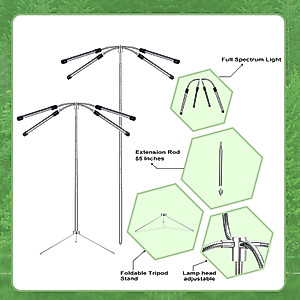 TAURUSY Grow Lights for Indoor Plants Full Spectrum with Detachable Tripod Stand, 10-55 Inches Height Adjustable Stand and Desktop Plant Lights for Indoor Growing with Auto On/Off Timer