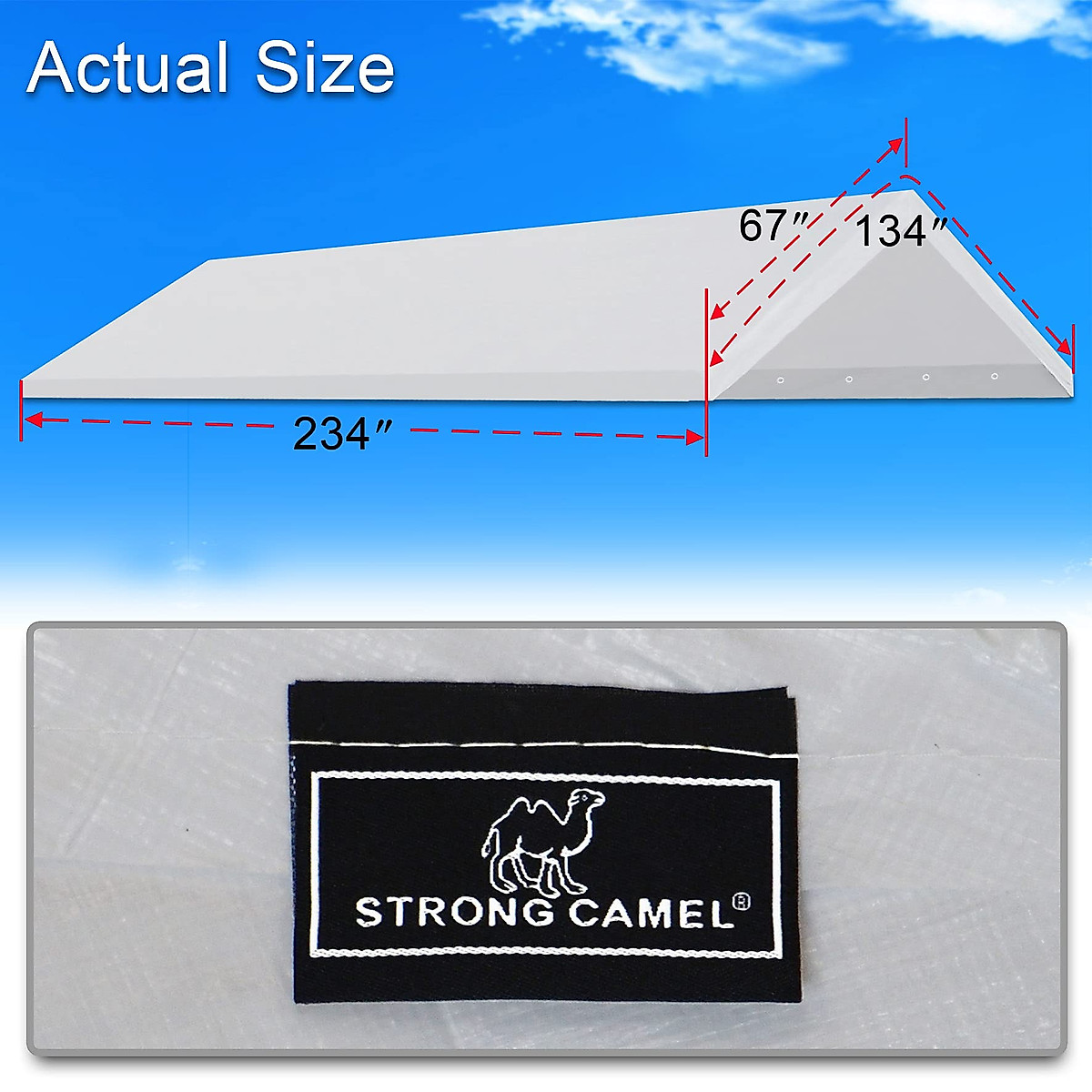 Strong Camel 10 x 20 Carport Canopy Replacement Cover Valance Canopy Replacements Top with Ball Bungees White (Only Cover, Frame is not Included)