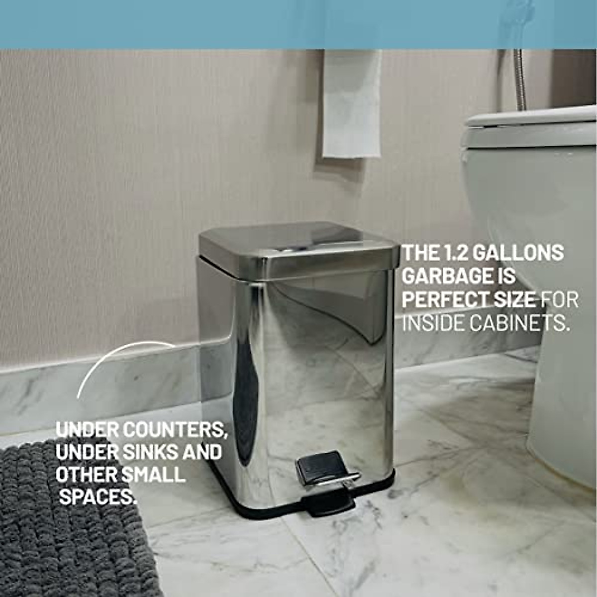 AWENN - Kitchen Garbage Trash Can with Lid and Pedal - Touchless Round Shape Waste Bin - Stainless Steel Dustbin with Removable Inner Bucket for and Outdoors – Gray (1.6 Gallon – 6 Liters)