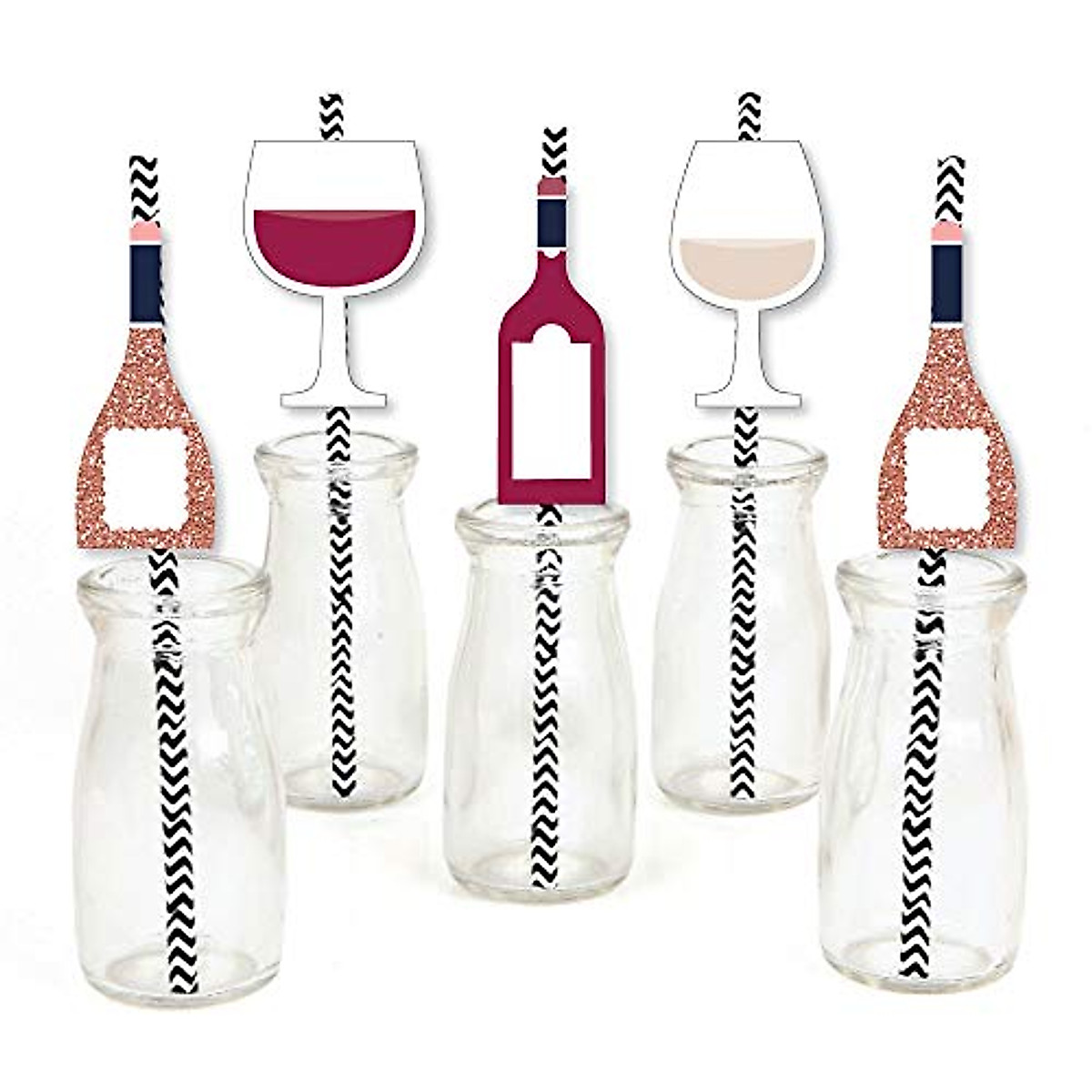 But First, Wine - Paper Straw Decor - Wine Tasting Party Striped Decorative Straws - Set of 24