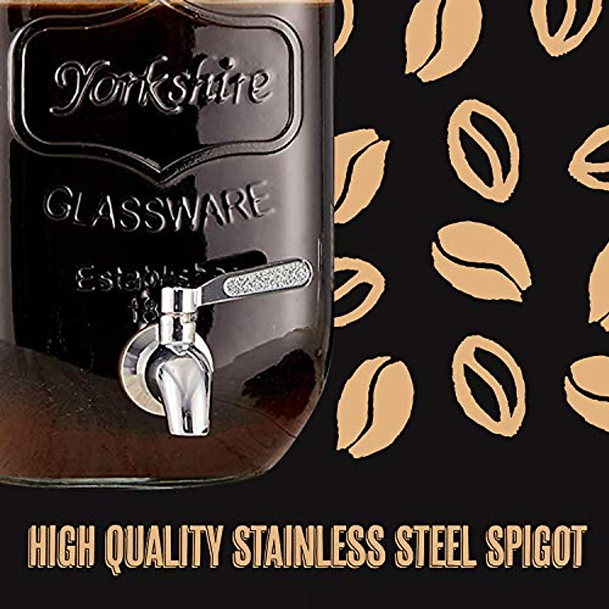 Gallon Cold Brew Coffee Maker Dispenser - 4 Quart Strong Glass Container with Stainless Steel Spigot Dispenser, Metal Filter and Airtight Metal Lid -for Large Batch Cold Brewing by kitchentoolz