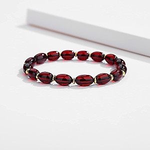 Natural Baltic Amber Bracelet，Cutting amber rough stone to make 6mm+ beads，6.6 inches，Deep Red amber Bracelet Unisex