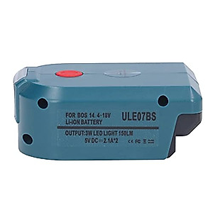 Gaeirt Battery Adapter LED Light, 2 USB Ports Battery Power Source ABS Integrated Molding for 14.4‑18V Lithium Batteries for Mobile Phone(ULE07BS Bosch Dark Green)