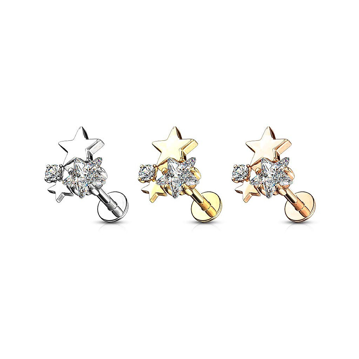 Pierced Owl 16GA Stainless Steel CZ Crystal Star Cluster Top Labret Monroe Cartilage Ear Stud (Gold Tone)