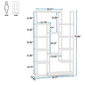 TRIBESIGNS WAY TO ORIGIN 6-Tier White Bookshelf and Bookcase, 70.9-inch Tall Bookcase with 12-Shelf Open Display Shelves, Modern Industrial Book Storage Organizer for Living Room, Home Office