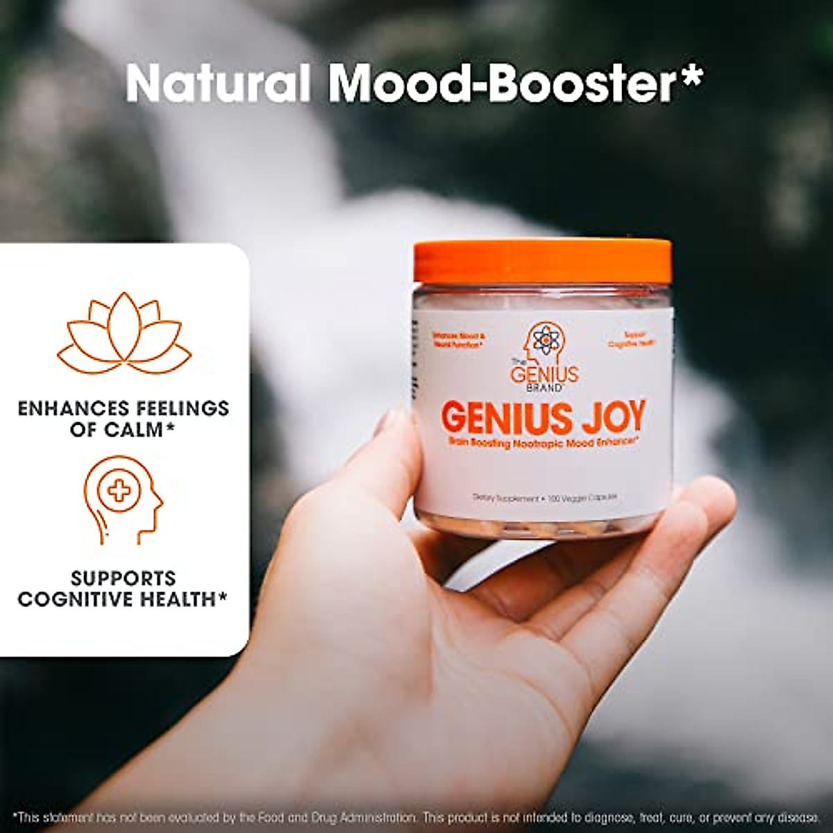 Genius Joy, Nootropic Mood Enhancer Supplement - Support Cognitive Health, Enhance Mood & Neural Function with Brain Boosting L-Theanine, Panax Ginseng & SAM-e