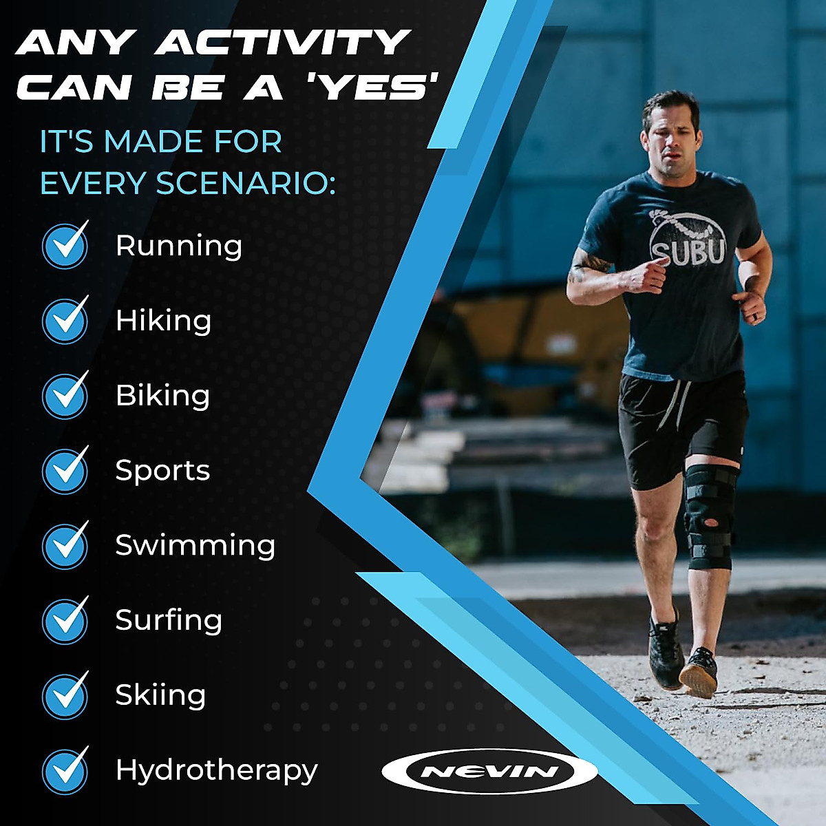 Nevin Sports Medicine Hinged Knee Brace with Side Stabilizers Removable - Adjustable Knee Brace for Meniscus Tear, ACL, PCL, Stability, Joint Pain - Compression Knee Braces for Men & Women - Black, Small