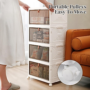 YYW-4 Tier Collapsible Storage Bins with Wheels and Lid - 23QT Stackable Closet Organizers, Foldable Plastic Containers (High yabai large four layers 44 * 31.5 * 97 with pulley)