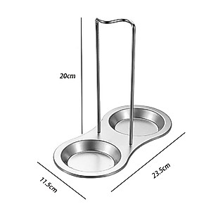 Anller Stainless Steel Standing Spoon Rest with two resting Dishes, Double Spoon Racks, Upright Ladle Holder, Silver