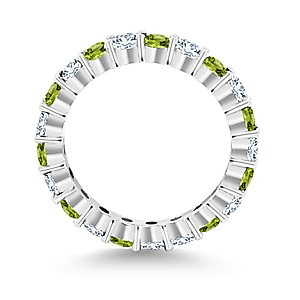 Gem Stone King 925 Sterling Silver Green Peridot Eternity Band Ring For Women (2.50 Cttw, Round Gemstone Birthstone, Available In Size 5, 6, 7, 8, 9)