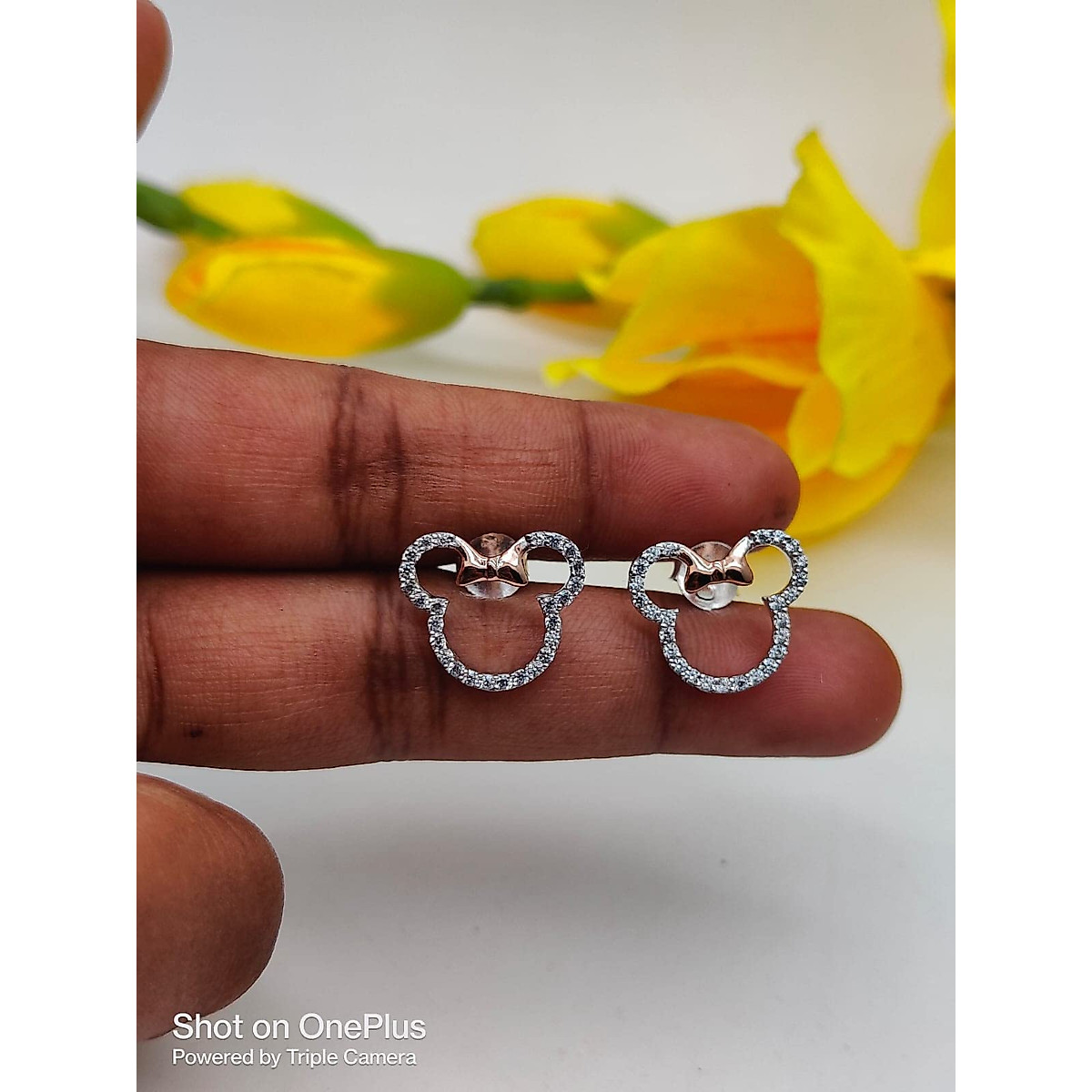 Sidapsjewels 0.18 Ct Mickey Mouse & Minnie Mouse Diamond Outline Stud Earrings 14K White Gold Over