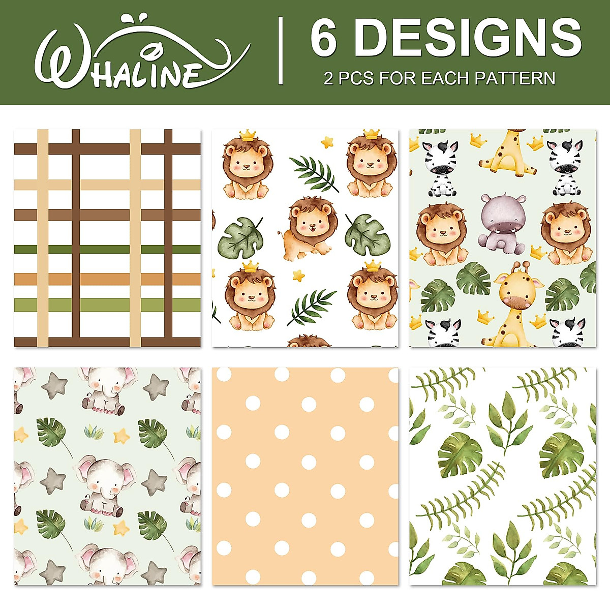 Whaline 12 Sheet Baby Shower Wrapping Paper Jungle Safari Wildlife Gift Wrap Paper Folded Flat Elephant Giraffe Lion Art Paper for DIY Craft Party Decor Wrapping Supplies
