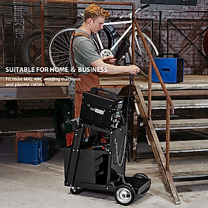 VIVOHOME Portable Flux Core Wire No Gas MIG 130 Welder Machine 110V Black with Iron Rolling Welding Cart with 4 Drawers Wheels and Tank Storage Combo Set
