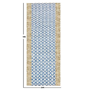 Casavani Indian Handmade Cotton Dhurrie Striped Blue & Brown Area Rug Boho Kilim Flat Weave Rug Indoor Hall Room Decor Carpet Throw Rugs for Bedroom Living Room Bathroom Balcony 8x10 Feet