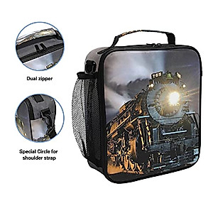 AUUXVA Vintage Locomotive Kids Lunch Bag, 10.5 x 3.5 x 9.5 in, Polyester