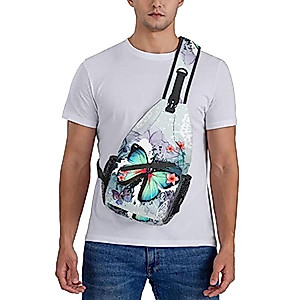 Aswuihz butterfly ink paint flowers Sling Bags Shoulder Backpack Crossbody Men Women Gym Climbing Runners Cycling Travel