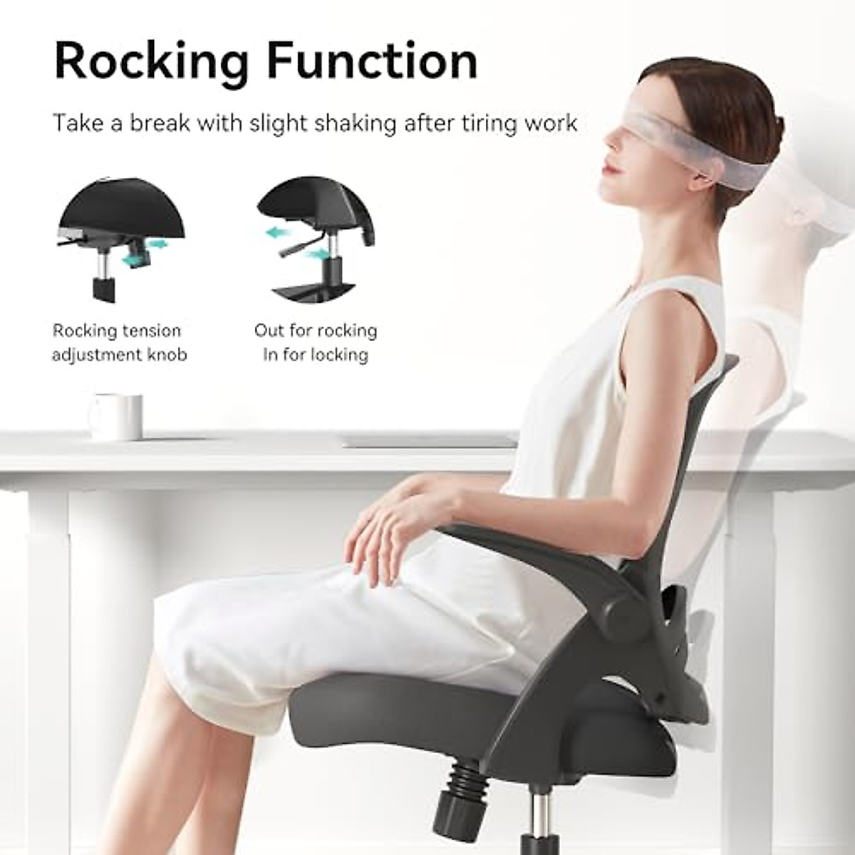 Hbada Office Chair, Desk Chair with Flip-Up Armrests and Saddle Cushion, Ergonomic Office Chair with S-Shaped Backrest, Swivel, Mesh, for Home and Office, Black