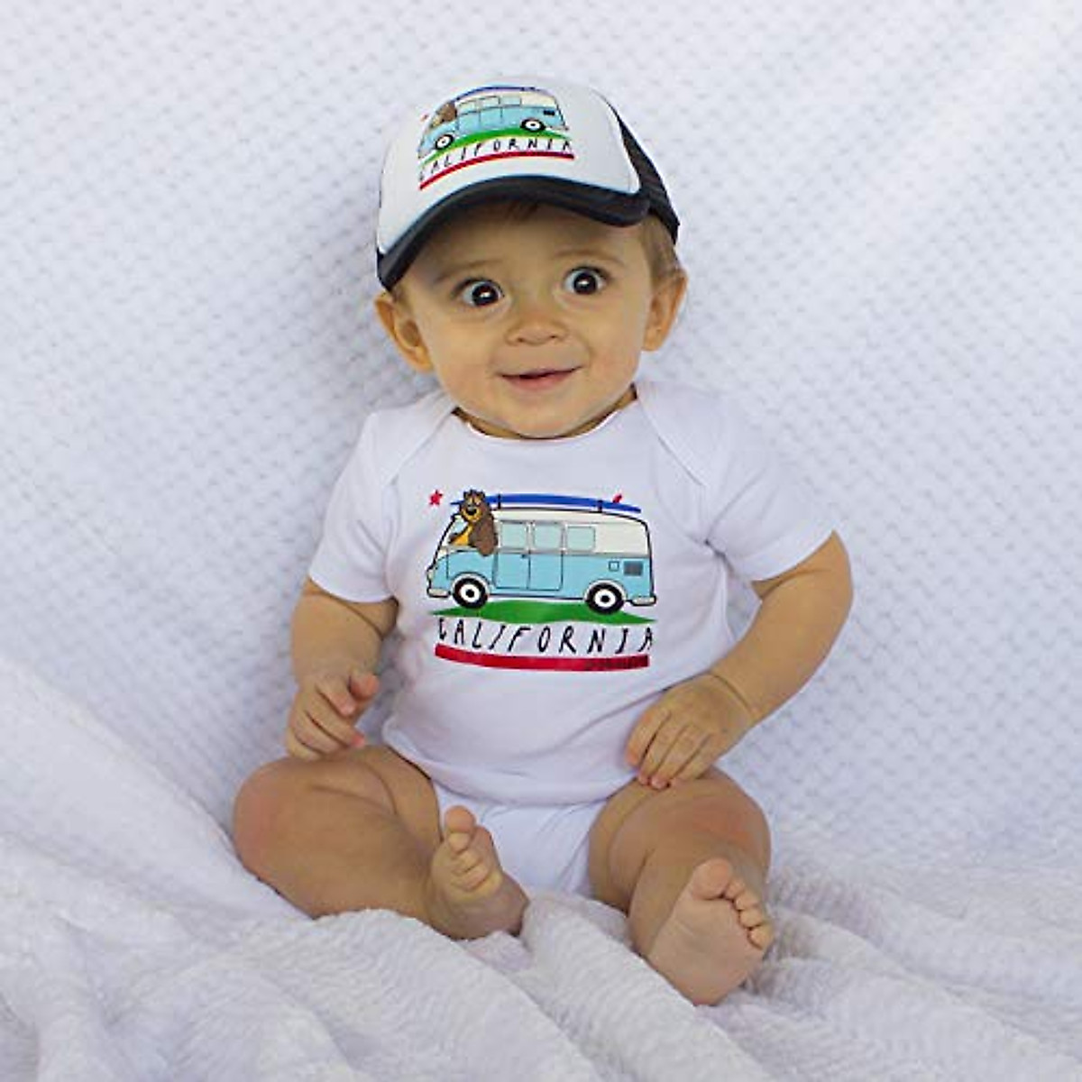 JP DOoDLES California Surfer State Flag Bear Onesie, Baby Bodysuit, Cute Creeper, Infant Romper, Newborn Snap-tee (Surfer Bear, 3 Months)