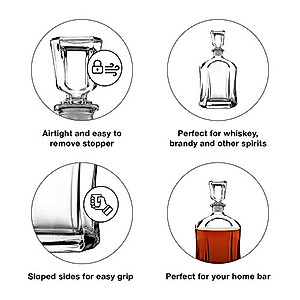 Whiskey Decanter Set with Whiskey Glasses and Airtight Stopper for Vodka, Bourbon, Brandy. Italian Glass | 23.75oz with 2 pack 11oz glasses, Made in Italy
