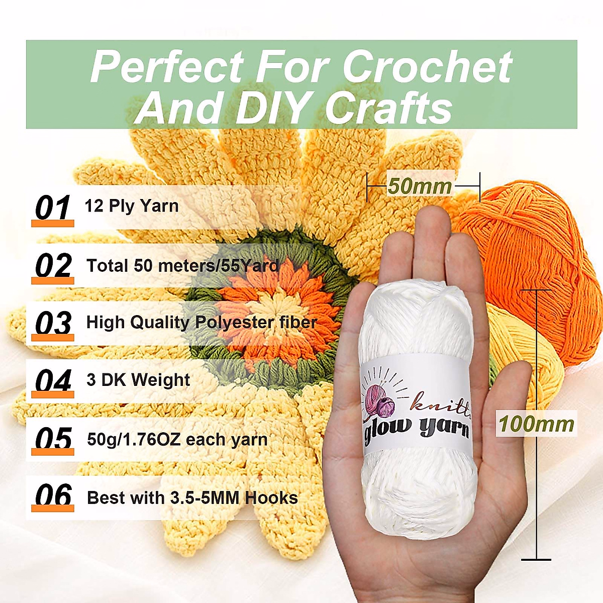 Bulingbuling 10 Pack Glow Yarn, Suitable for Crocheting and Knitting a Variety of Glow in The Dark Yarn Crafts ，Total520g/18oz- 546 Yards Colorful