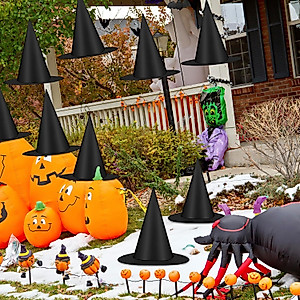 LANLV Halloween Costume Witch Hat Set - 10 Pieces Black Witches Hats with 100 Yards Hanging Rope for Party Yard Decoration