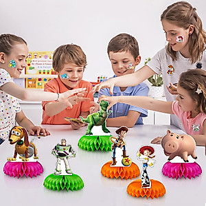 9 Pcs Toy Game Honeycomb Centerpieces, Toy Inspired Story Party Supplies, Centerpieces for Tables, Double Sided Table Centerpieces with 50 stickers, for Party Baby Shower Photo Booth Props